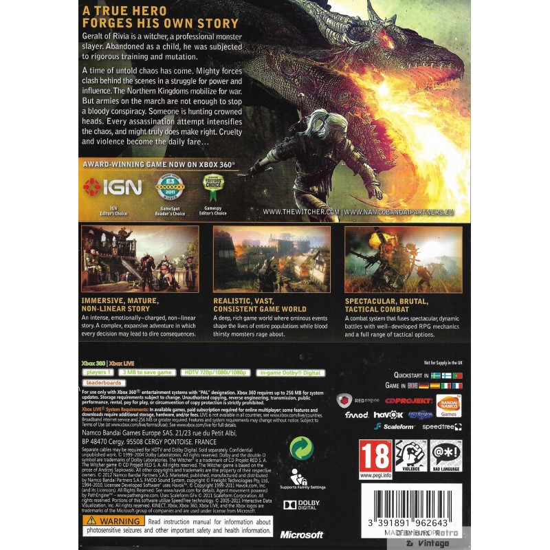 Xbox 360: The Witcher 2 - Assassins of Kings - Enhanced Edition - O ...
